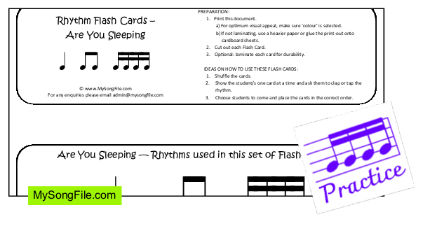 Are You Sleeping - Flash Cards Rhythm | My Song File